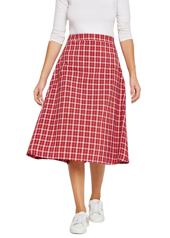 Get Red Checkered Basic A-Line Skirt at ₹ 899 | LBB Shop