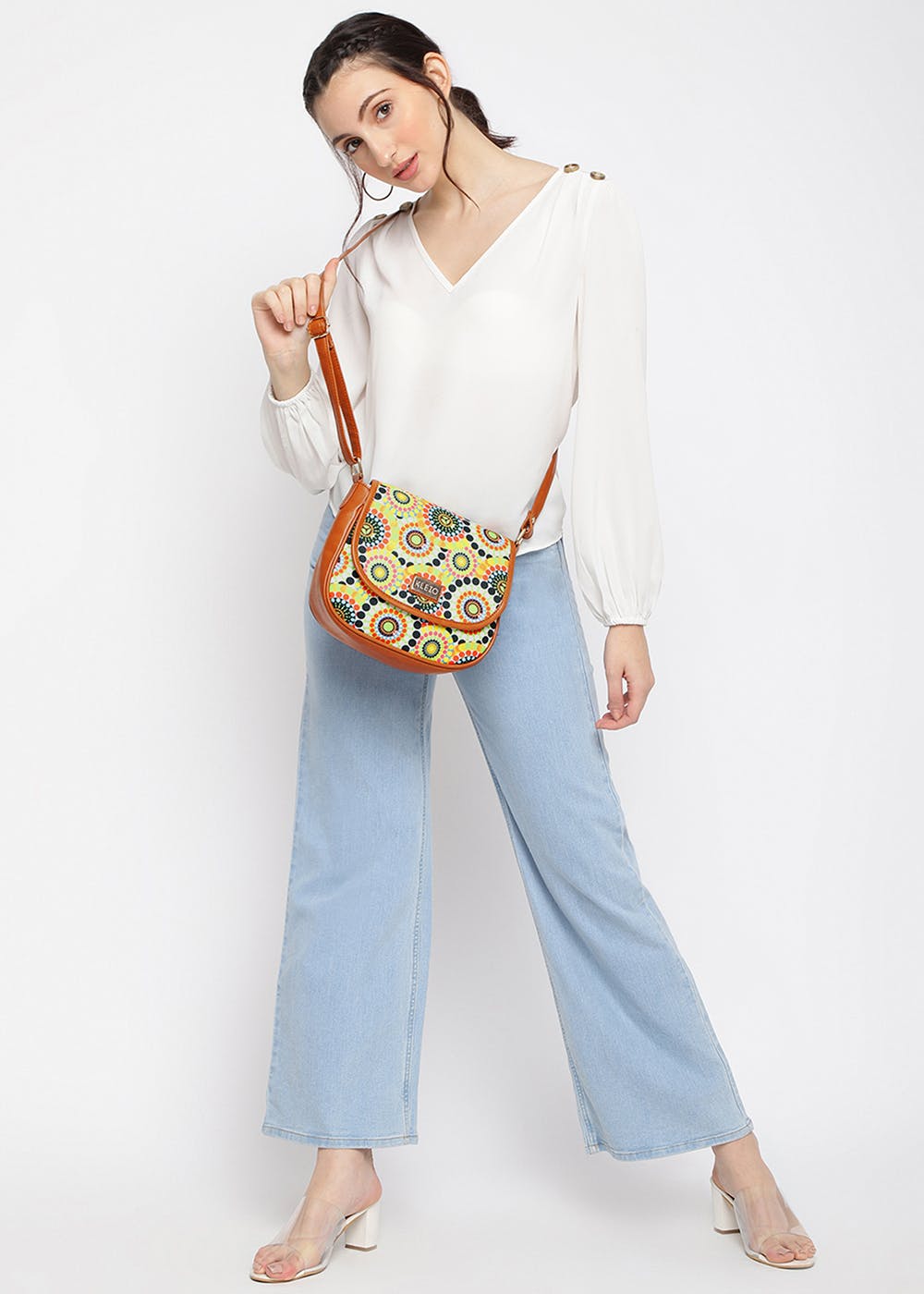 Get Printed Canvas Pu Leather Cross Body Side Sling Bag Multicolour Dot ...