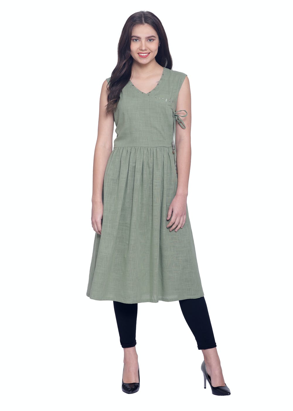 Get Green Cotton Side Tie A-Line Kurta at ₹ 959 | LBB Shop