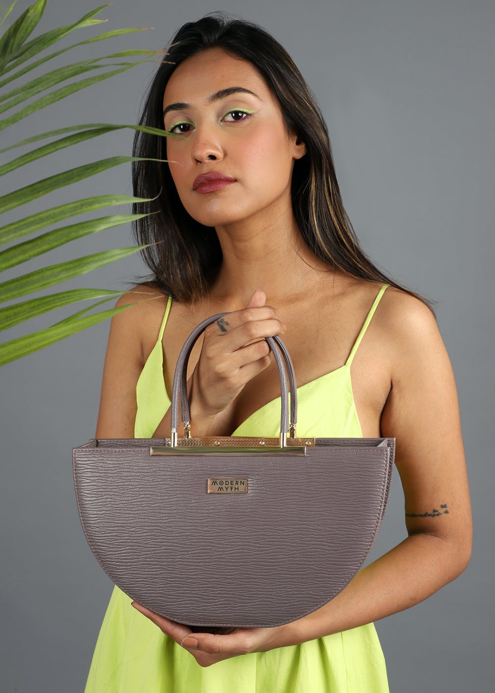 Get Grey Ribbed Half Moon Shaped Handbag at ₹ 2099 | LBB Shop