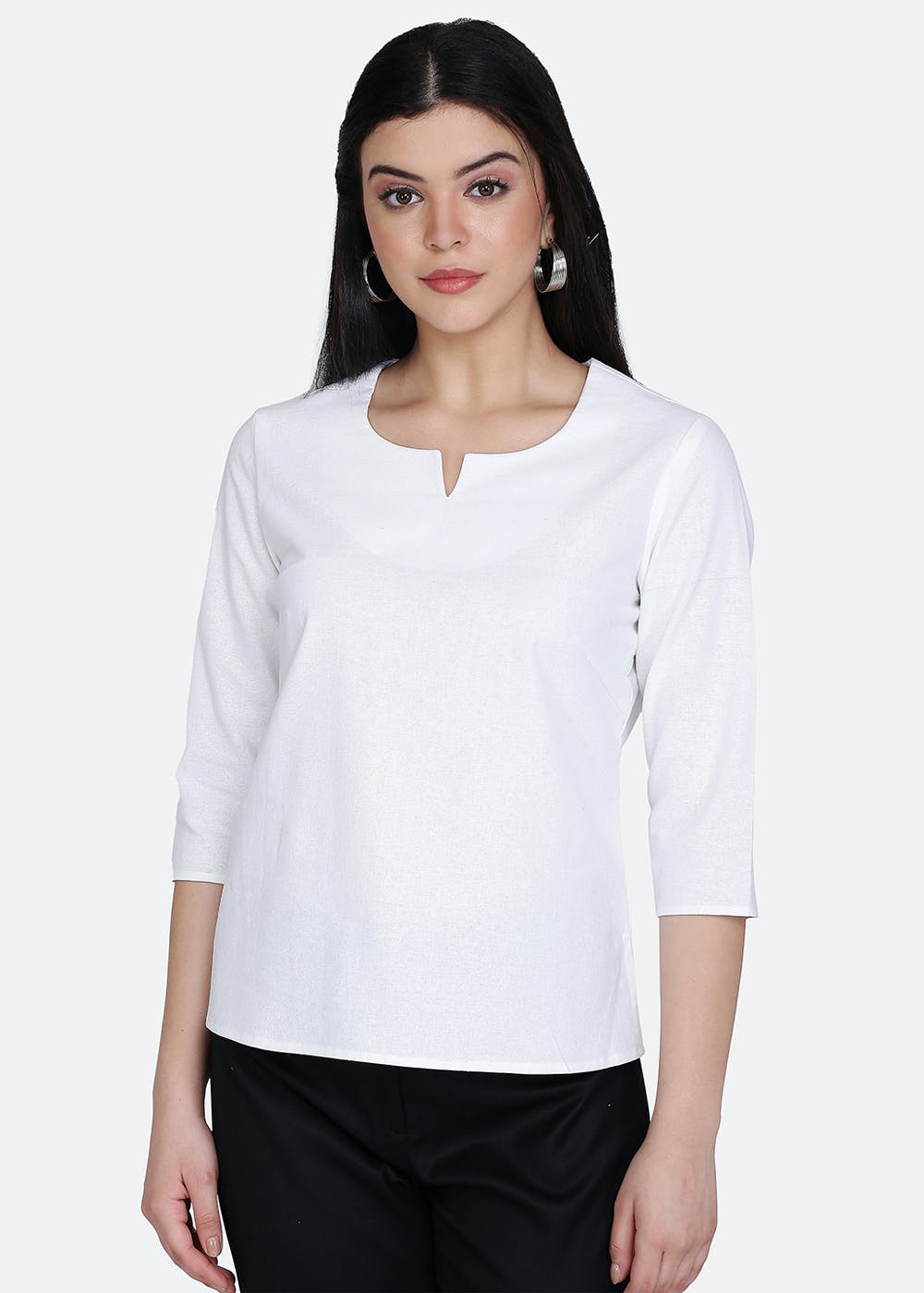 Get White Cotton Split Neck Top at ₹ 1100 | LBB Shop