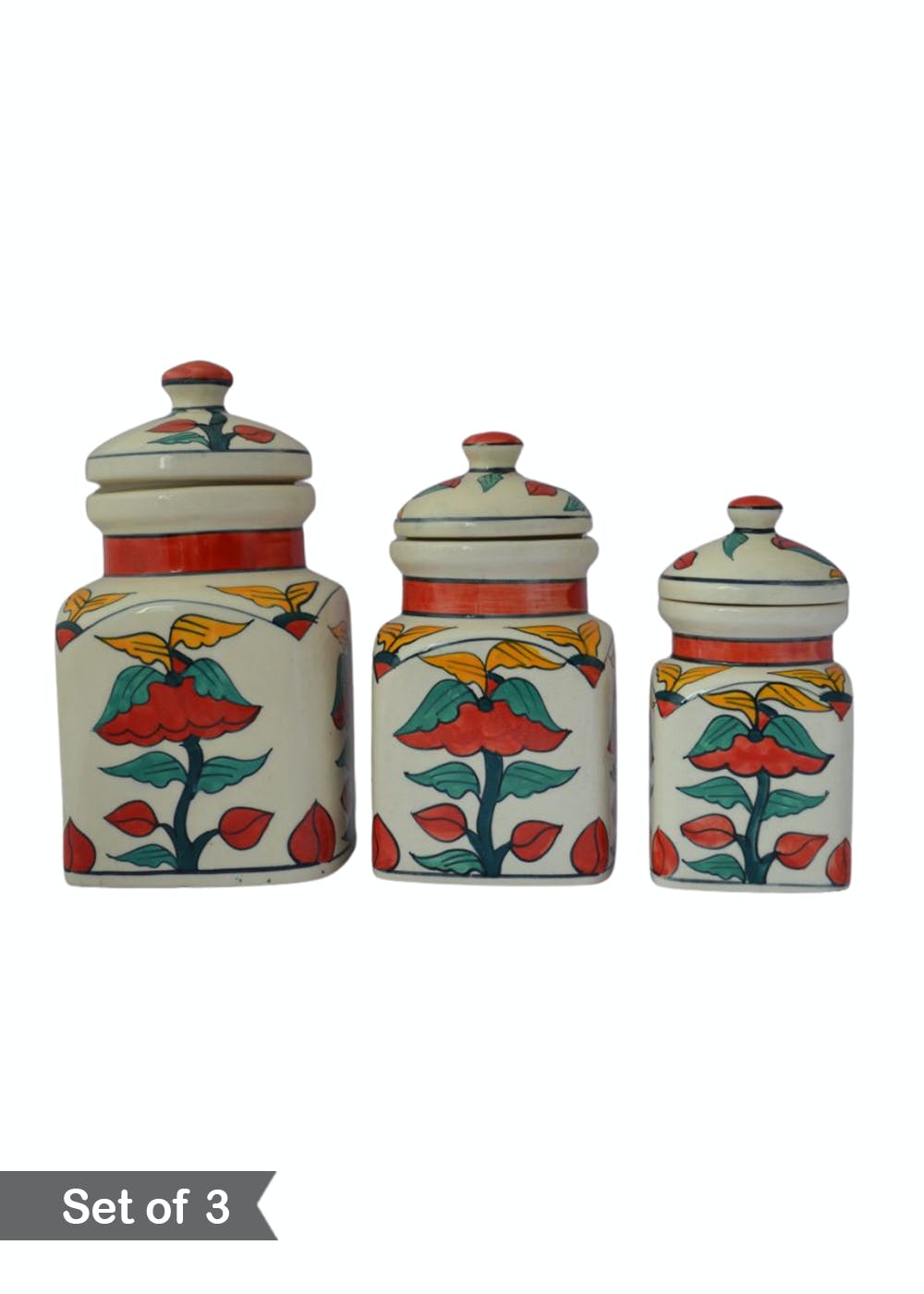 Get Floral Design Handpainted White Kitchen Container - Set of 3 at ...