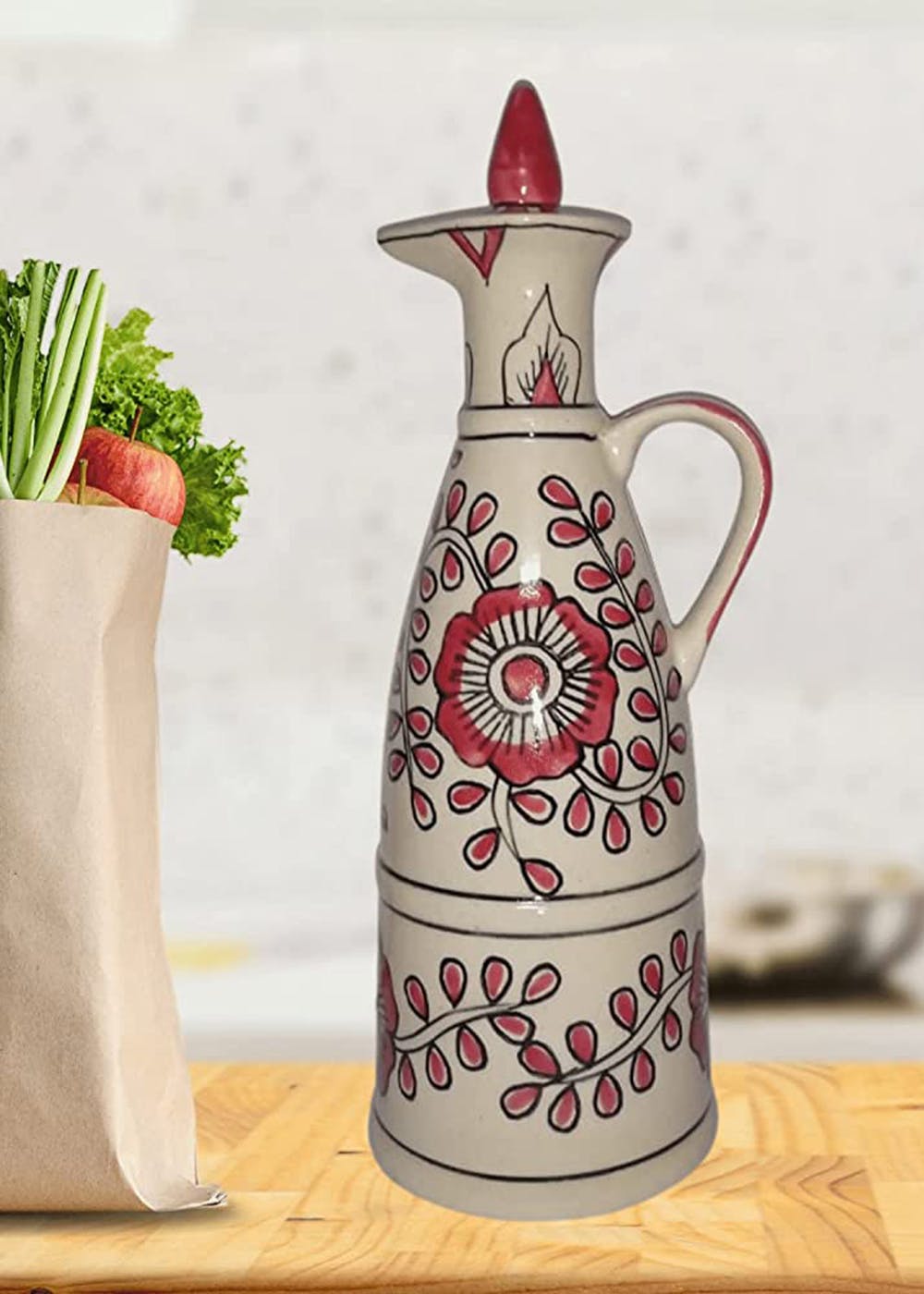 Get Red Floral Ceramic Oil Dispenser at ₹ 799 | LBB Shop
