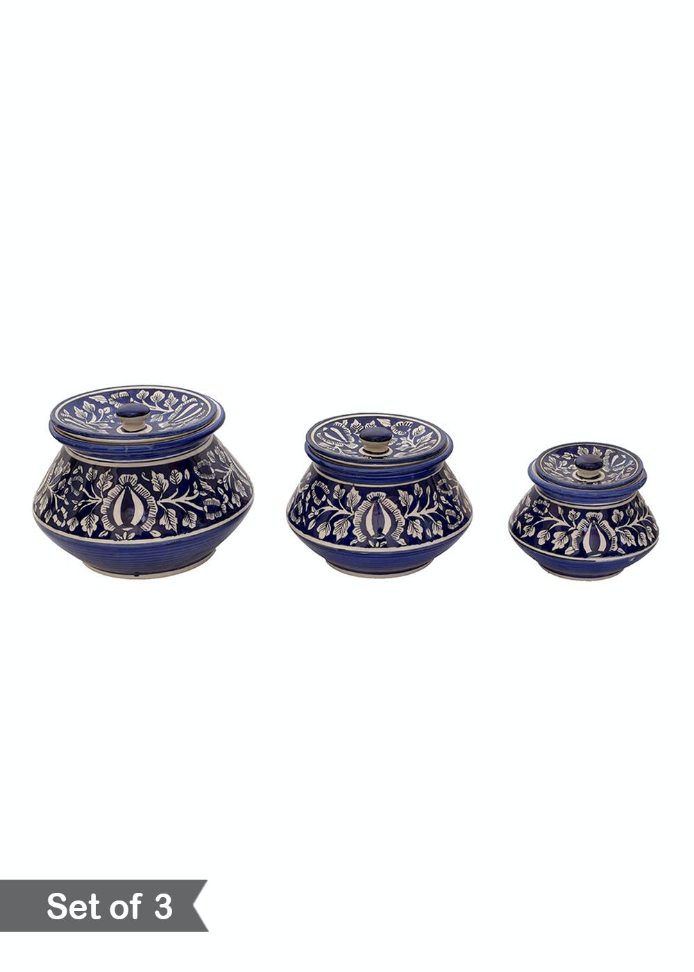 Get Blue Handpainted Biryani Handi with Lids - Set of 3 at ₹ 2999 | LBB ...