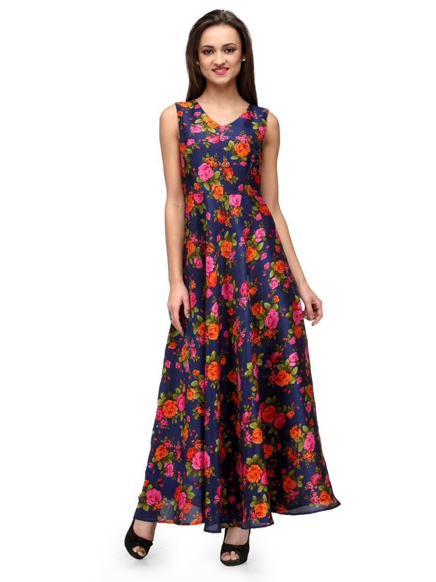 Get Floral Print Sleeveless Blue Maxi Dress At ₹ 1800 Lbb Shop
