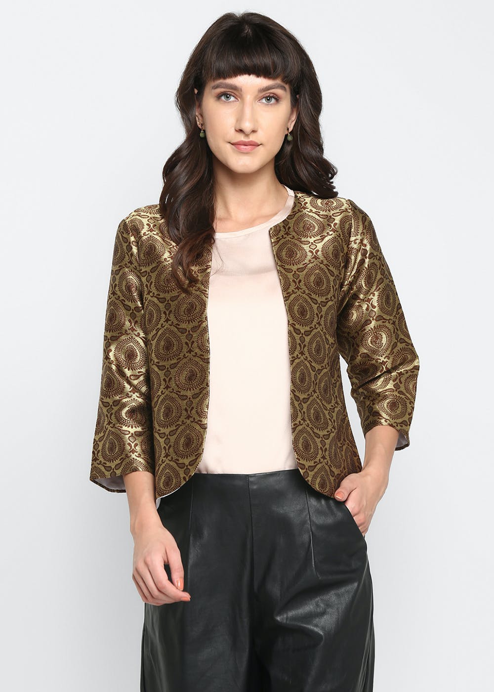 Get Contrast Paisley printed Antique Golden Jacket at ₹ 899 | LBB Shop