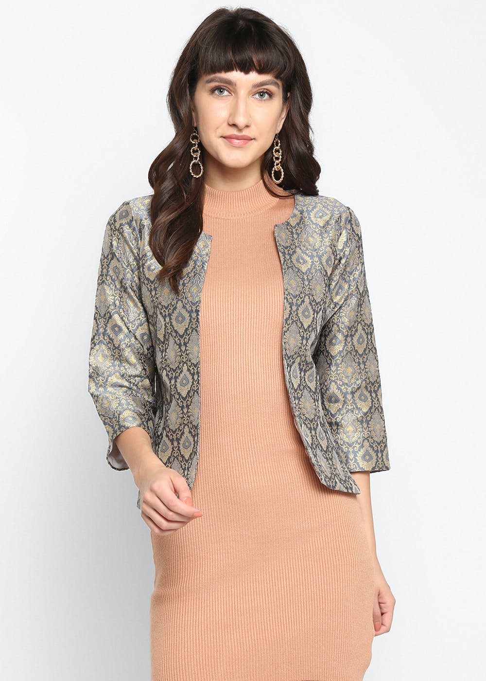 Get Contrast Motif Embroidered Grey Jacket at ₹ 899 | LBB Shop