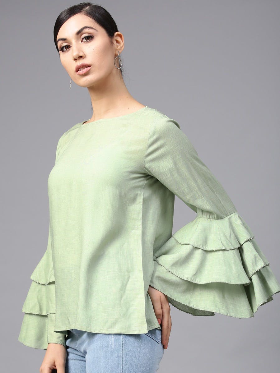 Get Layered Frill Sleeves Mint Top at ₹ 780 | LBB Shop