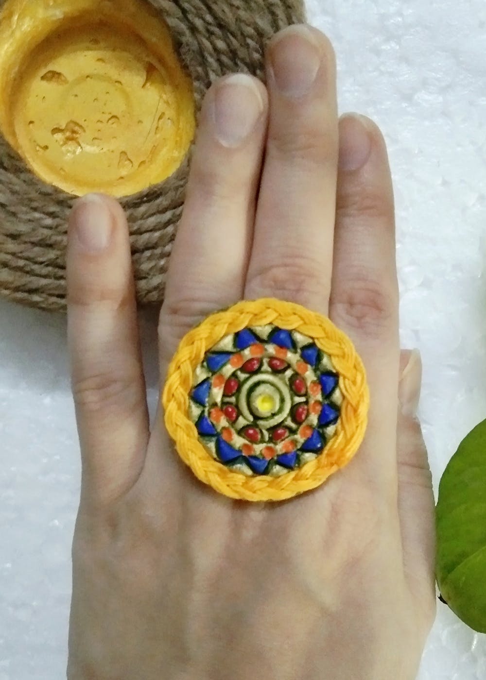 Get Yellow Pattern Border Detail Blue Ethnic Ring at ₹ 229 | LBB Shop