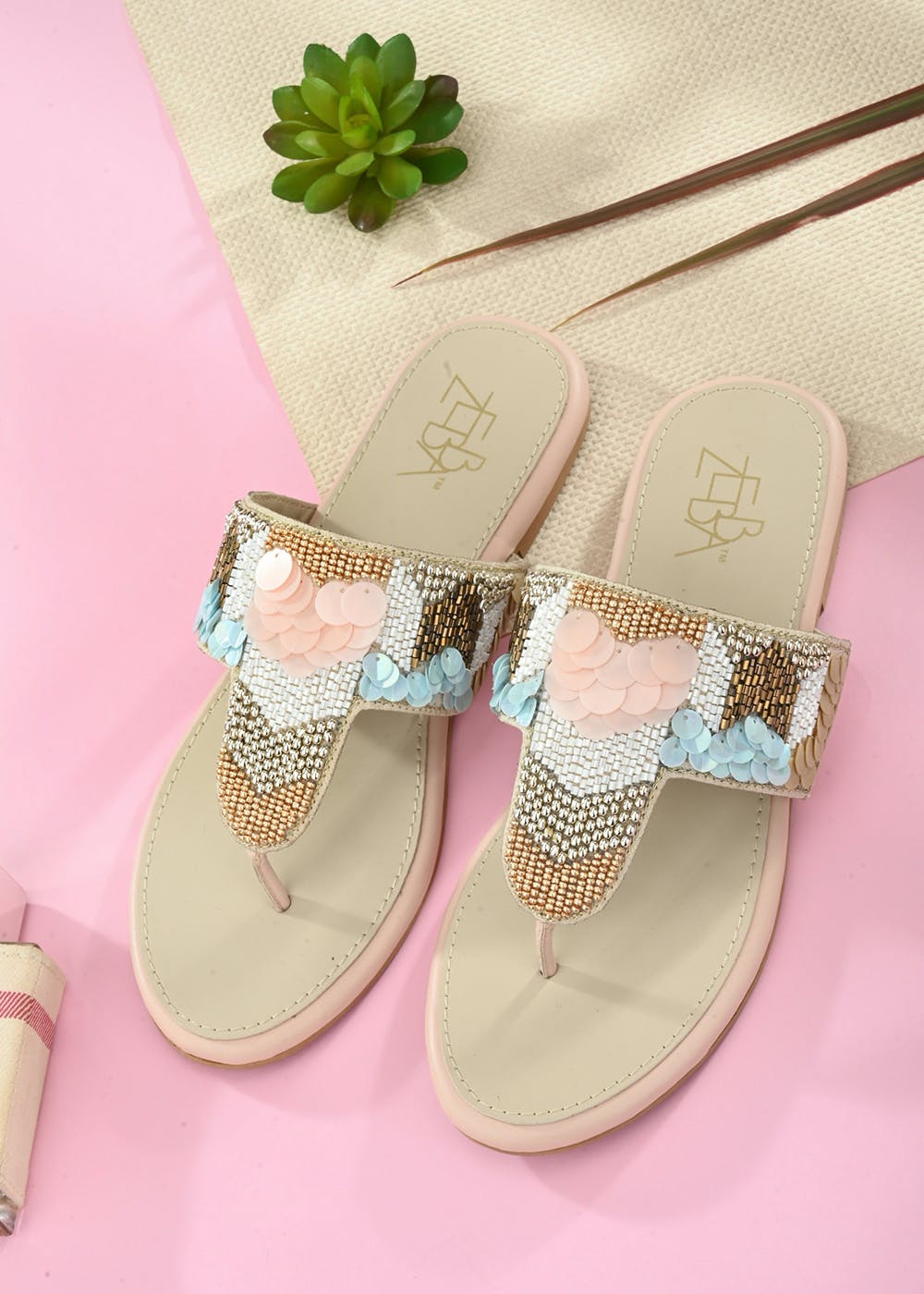 Get Multicolored Embellished Strap Slides at ₹ 1899 | LBB Shop