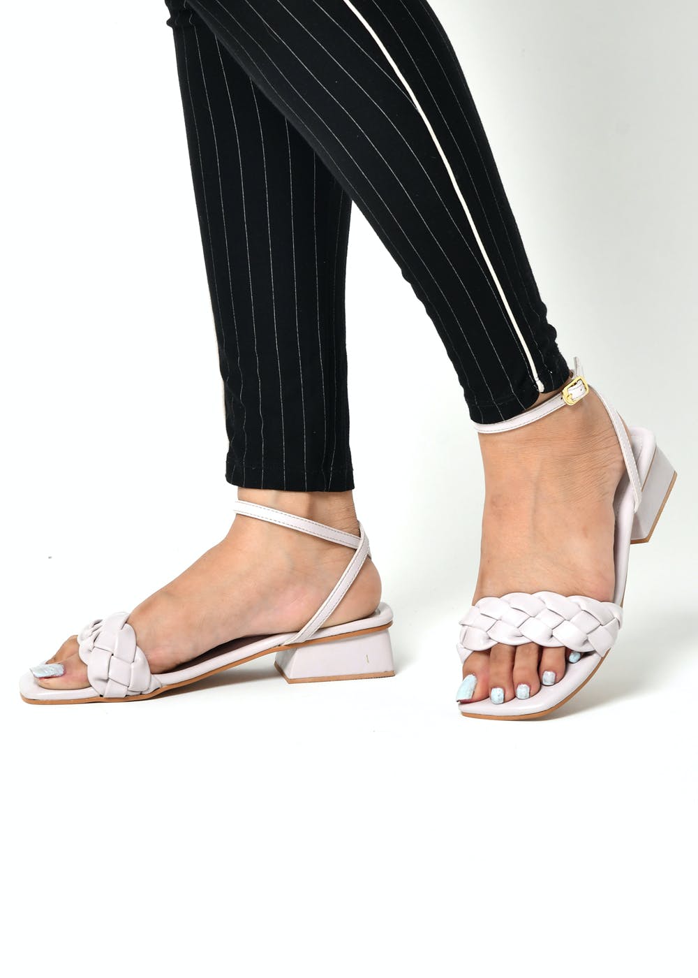 Get Braided Strap Detail Grey Slingback Heels at ₹ 1139 | LBB Shop