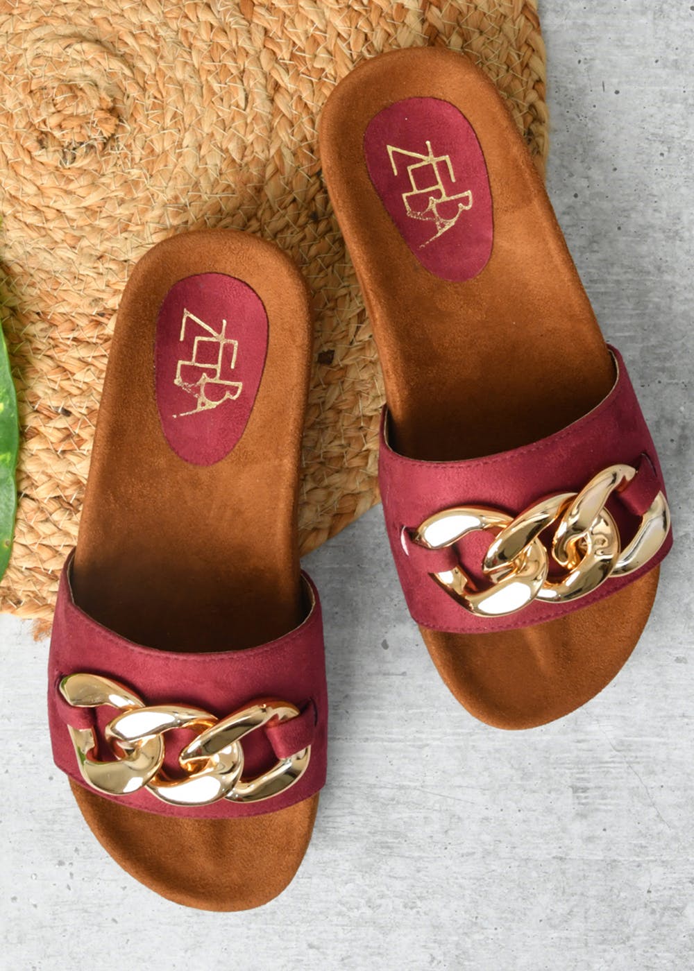 Get Metal Embellished Strap Maroon Slides at ₹ 1399 | LBB Shop