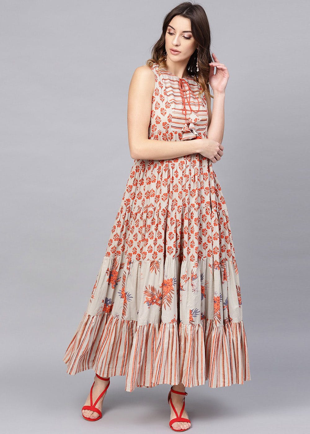 Get Block Printed Tiered Maxi Dress At ₹ 1749 Lbb Shop