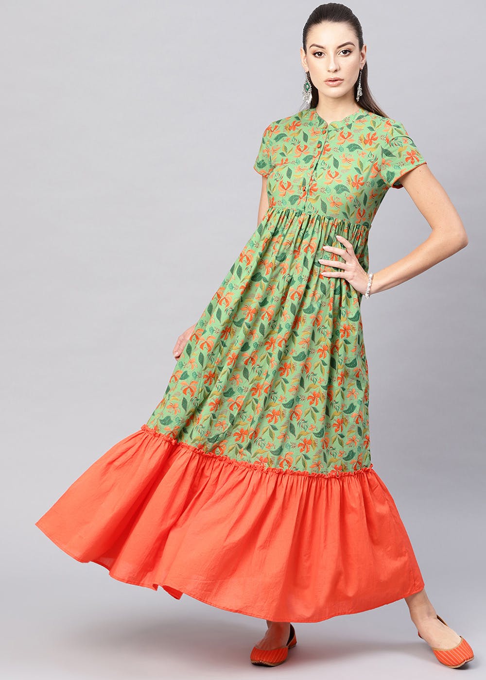 Get Contrast Hem Floral Maxi Dress At ₹ 1049 Lbb Shop