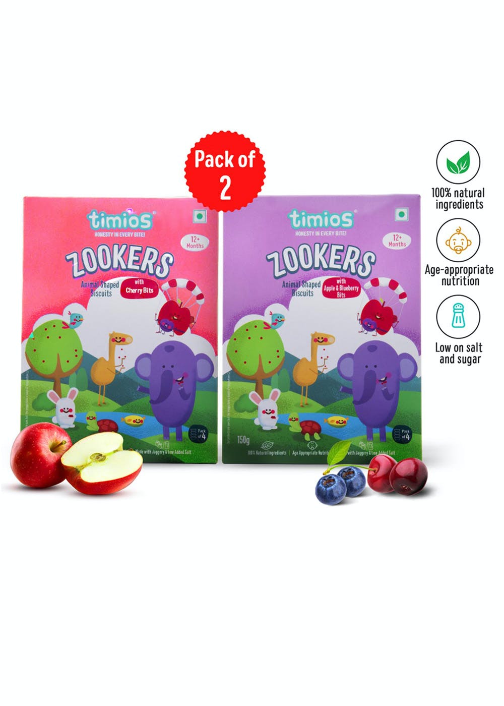 Get Pack of 2 Zookers Biscuits (Apple-Blueberry & Cherry Bits) at ₹ 320 ...